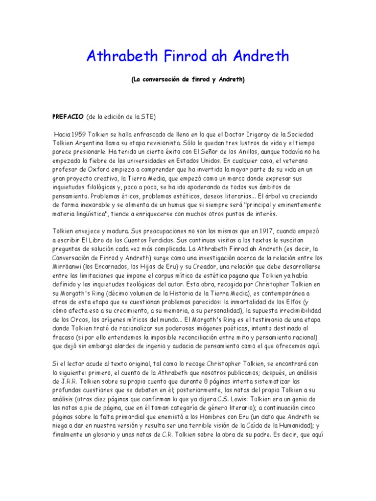 Athrabeth Finrod Ah Andreth (La Conversación Entre Finrod y Andreth ...