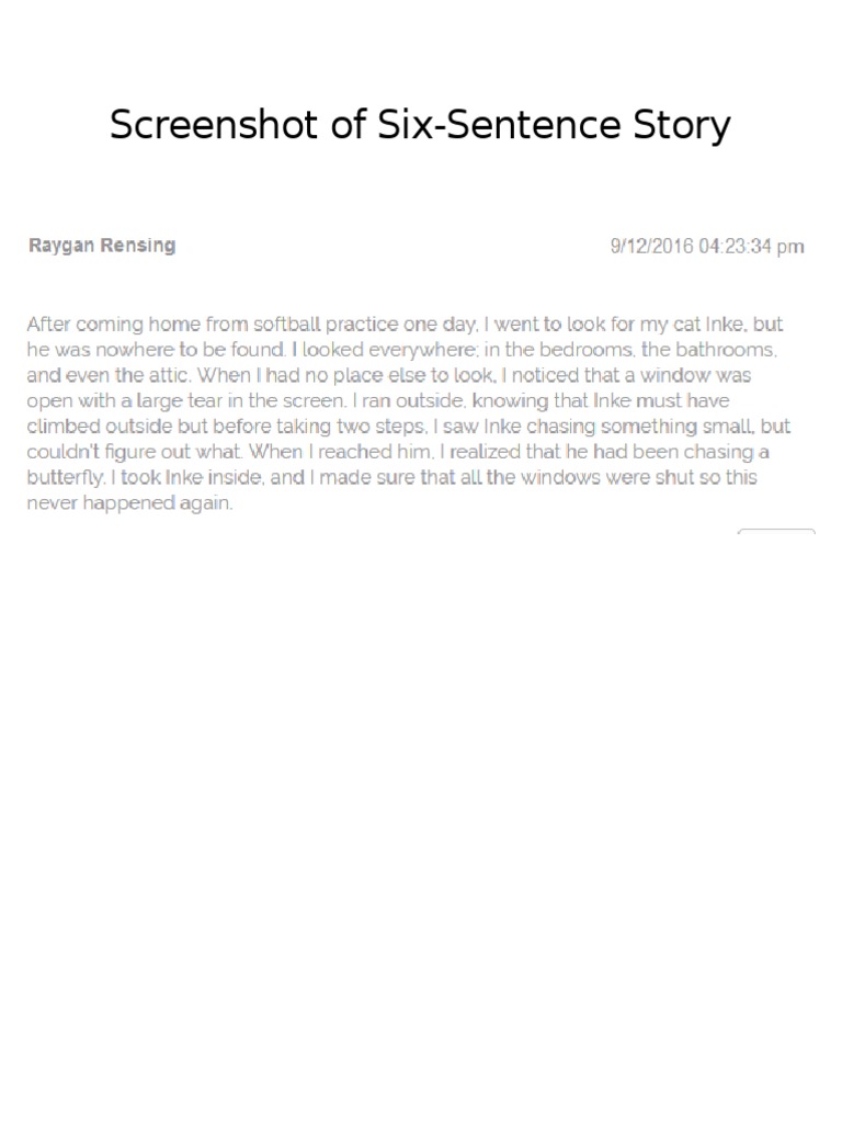 Six-Sentence Story Example Screenshot | PDF