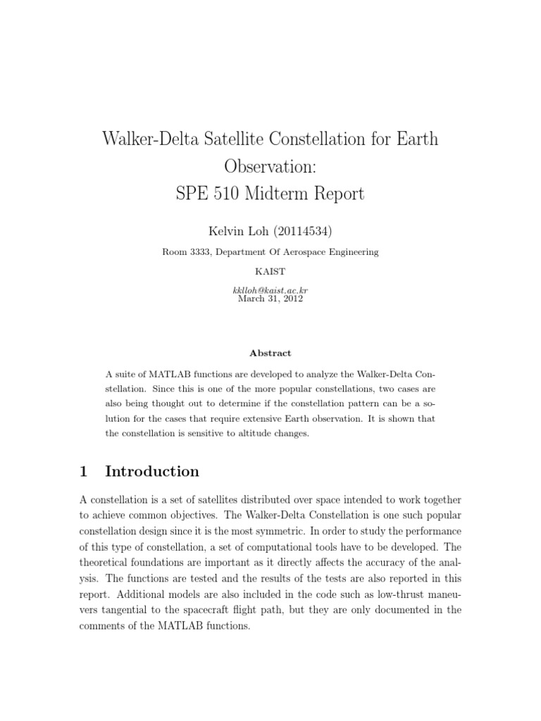 Walker-Delta Satellite Constellation For PDF | PDF | Orbit | Angular ...