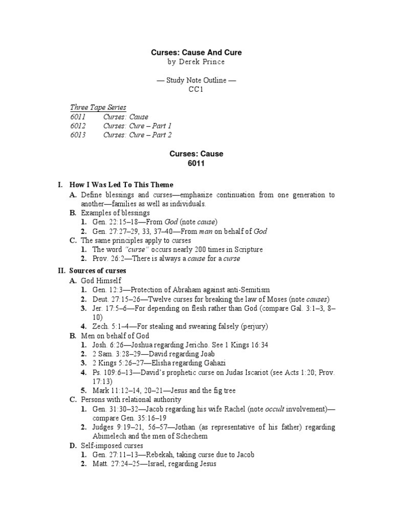 Curses Cause and Cure Study Notes by D Prince | PDF | Book Of Genesis ...