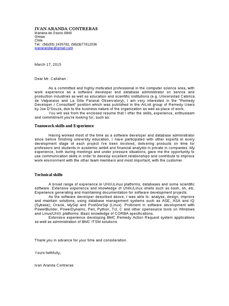 IvanArandaC CoverLetter Remedy | PDF