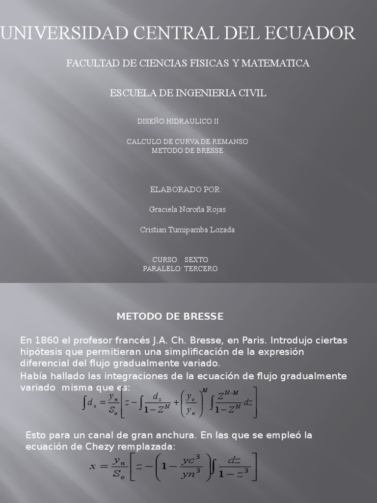 Cálculo de Curva de Remanso: Método Bresse | PDF | Ecuaciones | Función ...