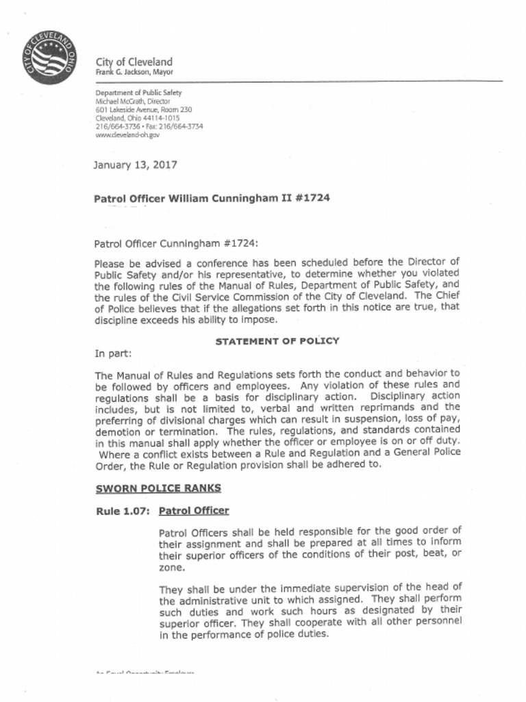 PO William Cunningham II Charge Letter | PDF