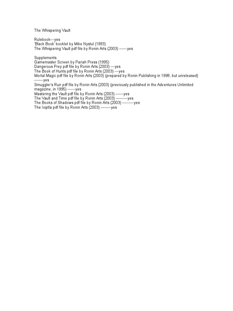 The Whispering Vault Checklist | PDF