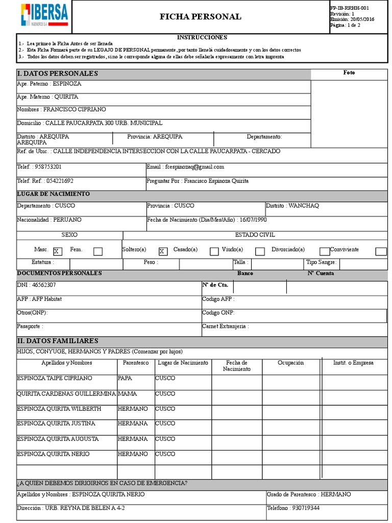 Ficha de Personal | PDF | Recursos humanos | Microsoft