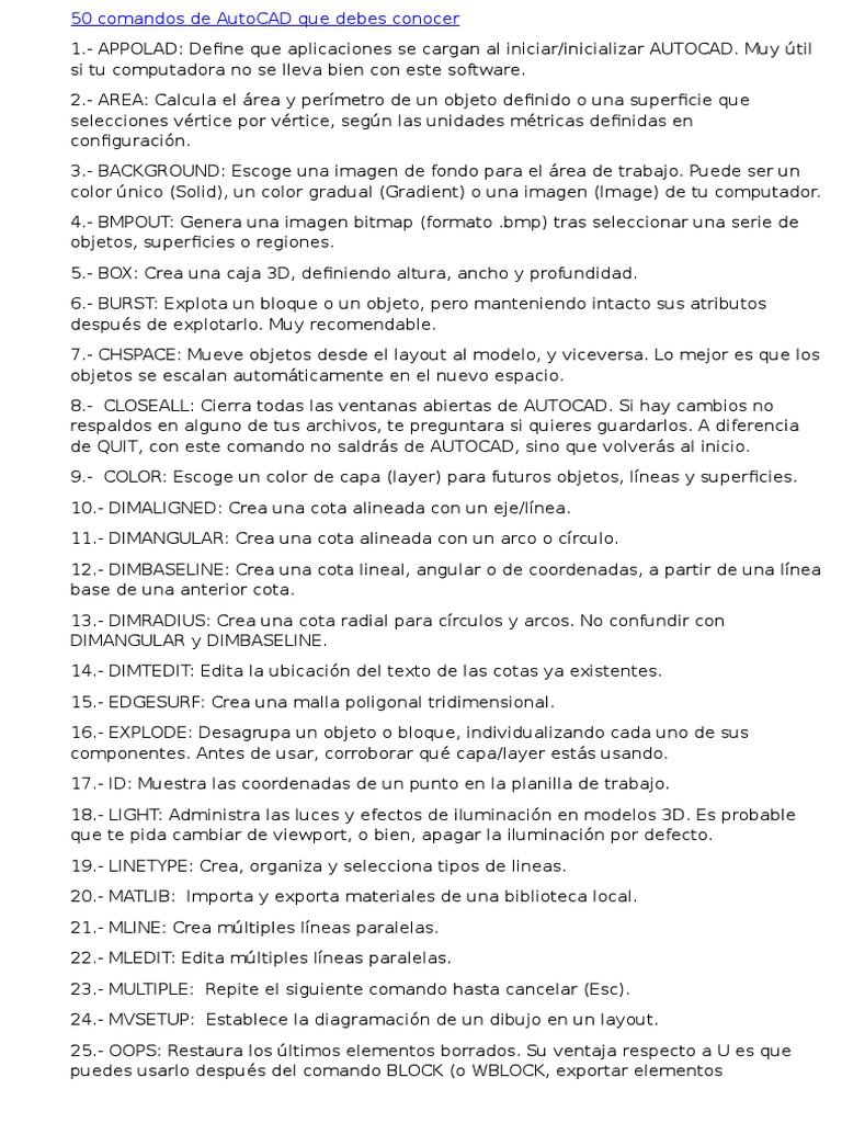 50 Comandos de AutoCAD Que Debes Conocer | PDF