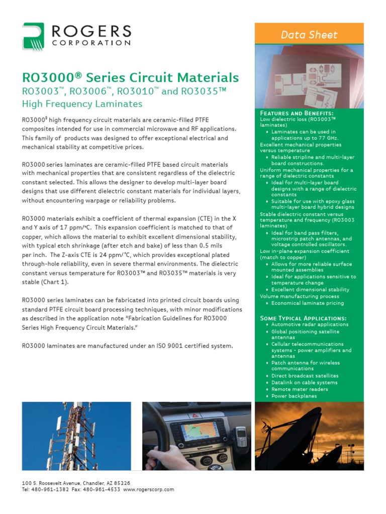 RO3000 Laminate Data Sheet RO3003 RO3006 RO3010 RO3035 | PDF | Printed ...