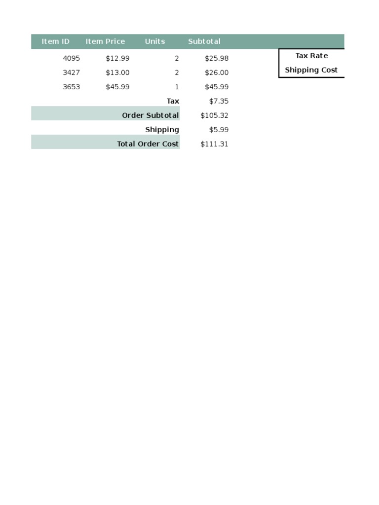 Itemized Order Receipt with Subtotals, Tax, Shipping and Total Cost | PDF