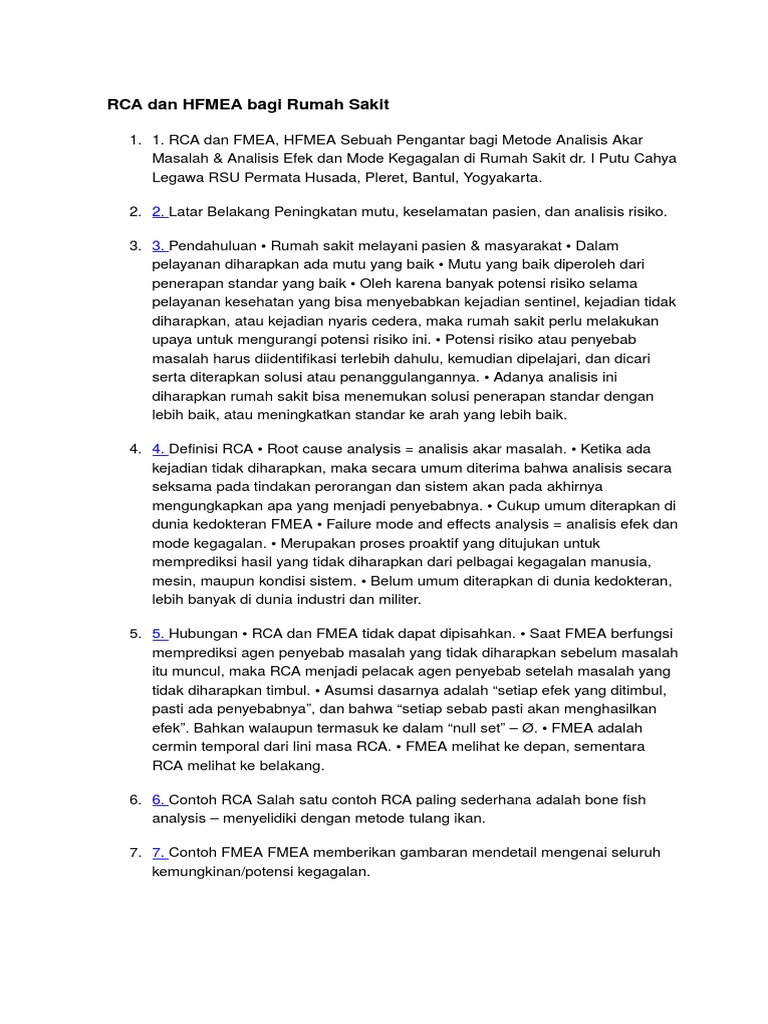 RCA Dan HFMEA Bagi Rumah Sakit | PDF | Sains & Matematika