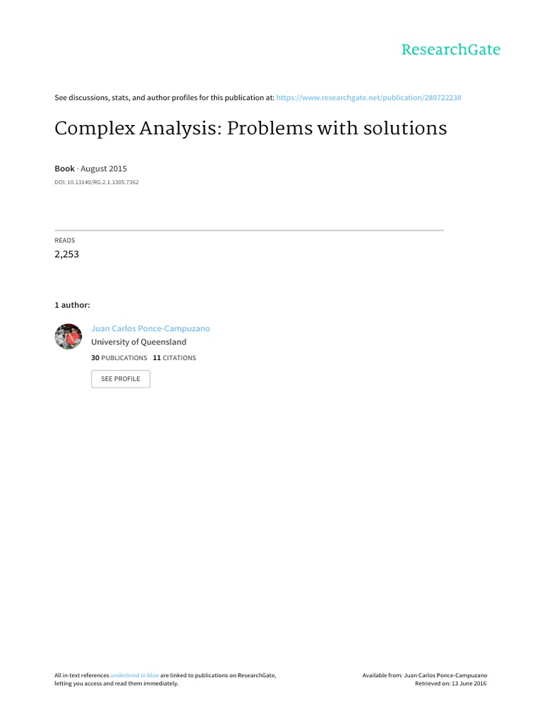Complex Analysis Problems With Solutions | PDF | Trigonometric ...
