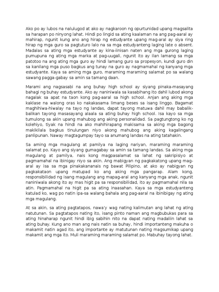 Valedictory Speech Tagalog | PDF
