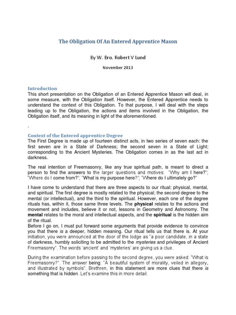 The Obligation of An Entered Apprentice Mason | PDF | Freemasonry ...