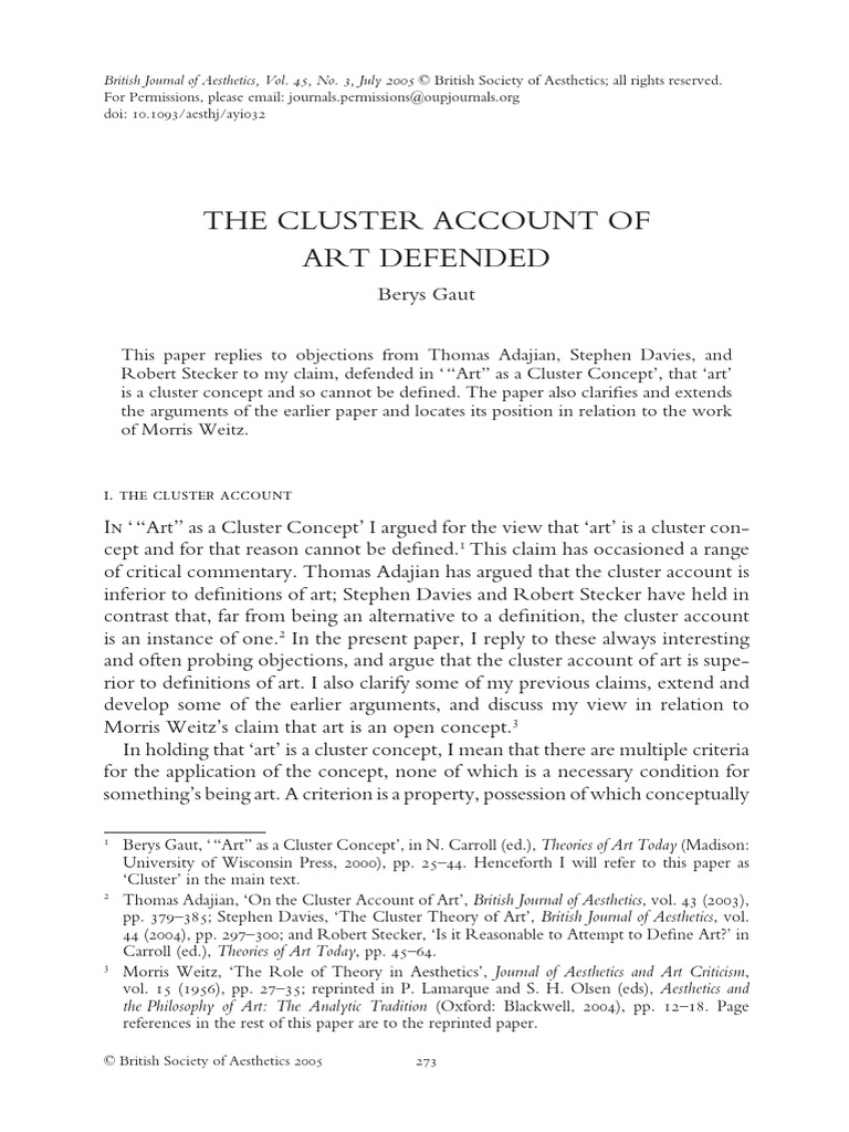 THE CLUSTER ACCOUNT OF ART DEFENDED Berys Gaut | PDF | Vagueness ...