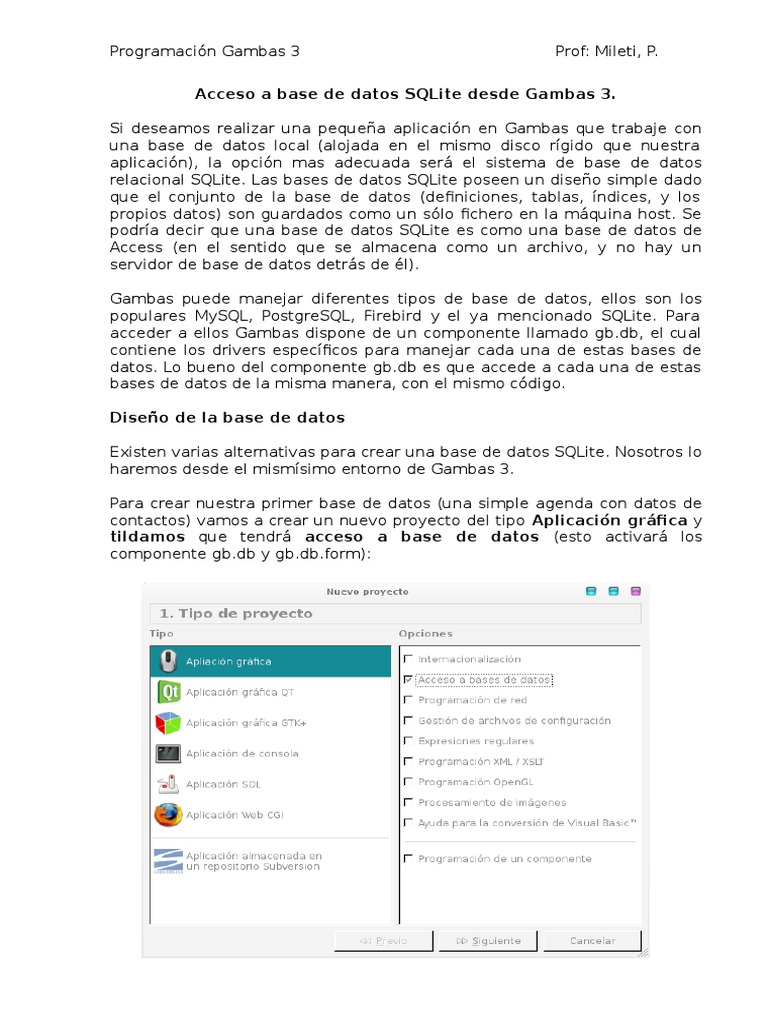 Base de Datos SQLite Desde Gambas3 | PDF | Tabla (base de datos ...