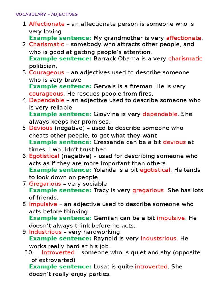 Example Sentence:: Affectionate Affectionate Charismatic Charismatic ...