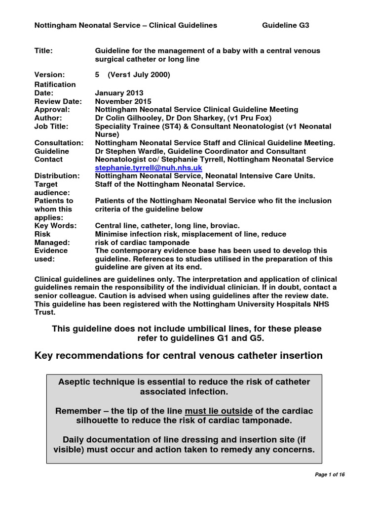 Central Line Management in Neonates | PDF | Intravenous Therapy | Sepsis
