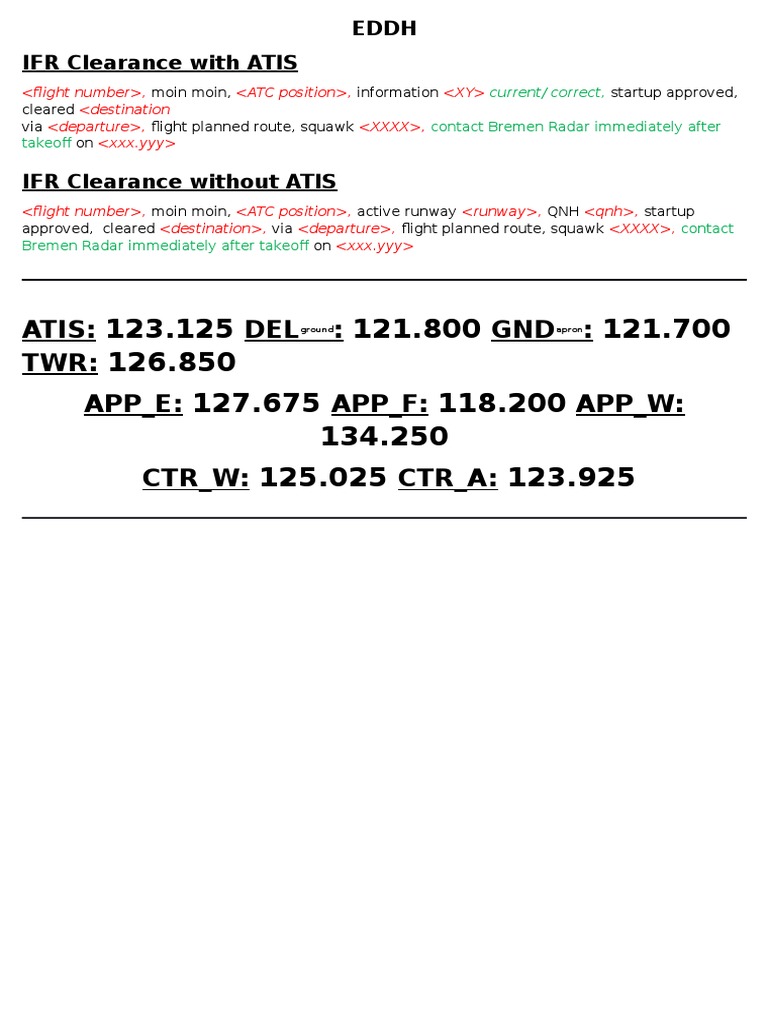 IFR Clearance Procedures EDDH | PDF