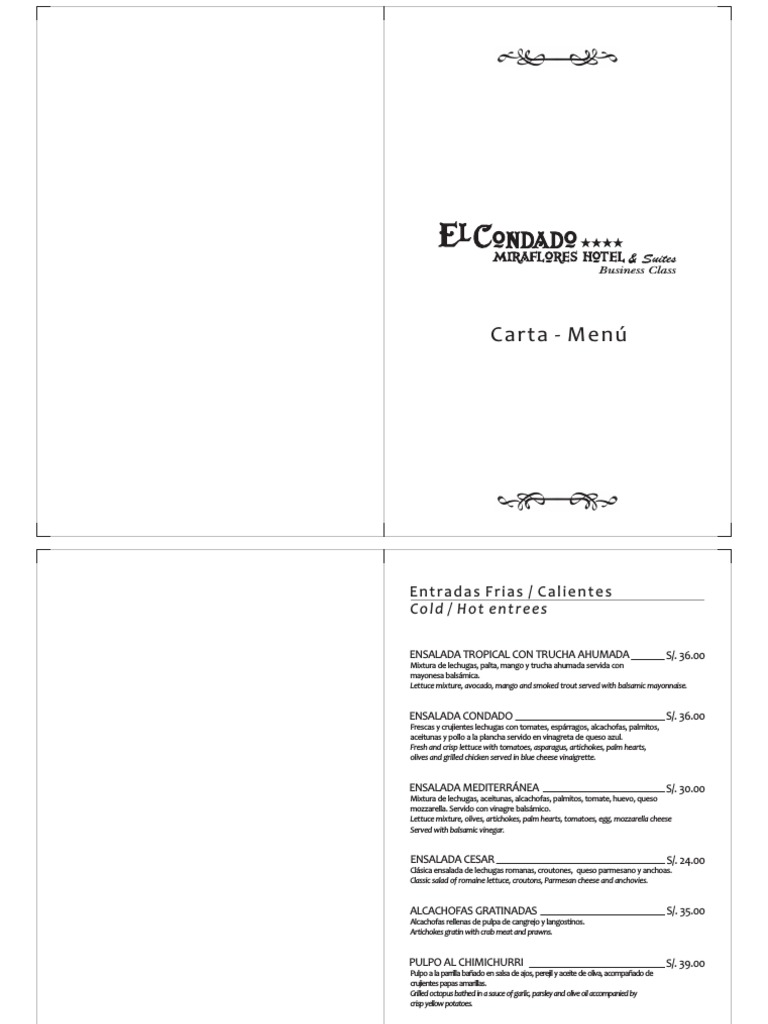 Carta Restaurante El Condado. | PDF | Cocina occidental | Comida ...