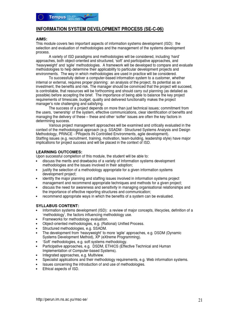 Information System Development Process (Se-C-06) : Aims | PDF ...