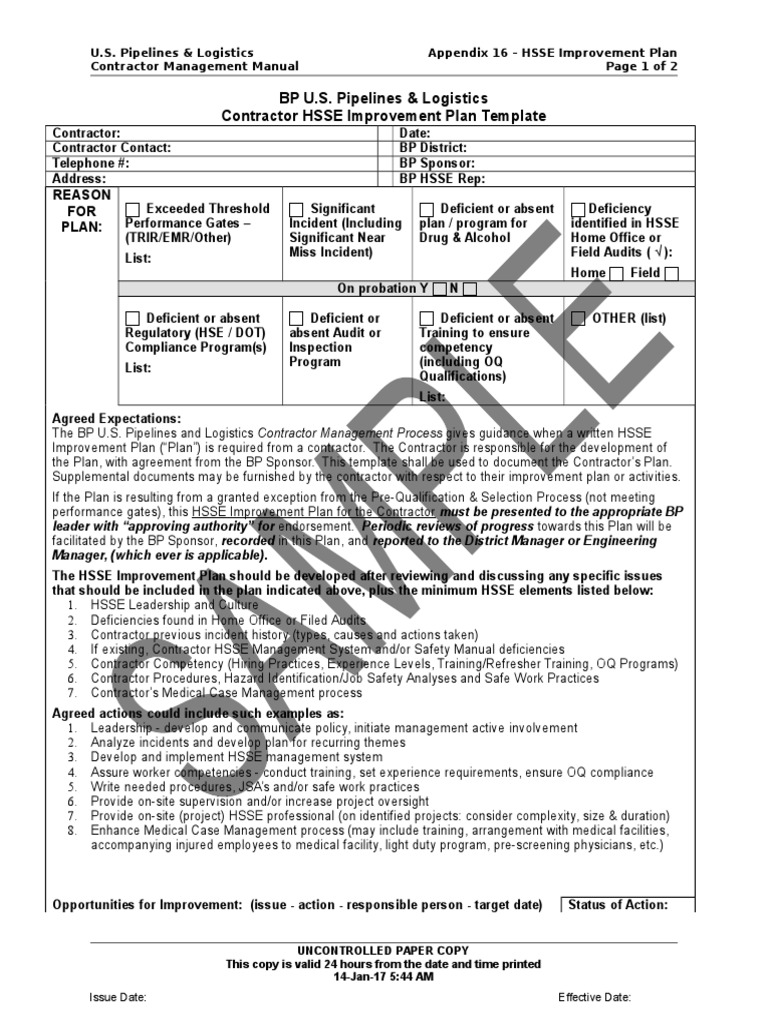 HSSE Improvement Plan | Competence (Human Resources) | Labour