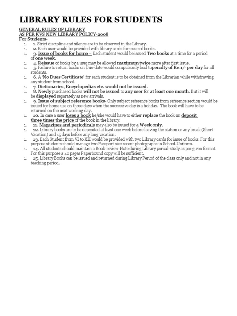 KVS Library Lending Rules | PDF | Libraries | Books