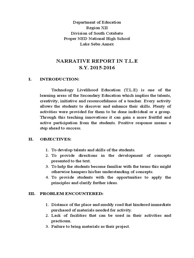 Narrative Report T.L.E