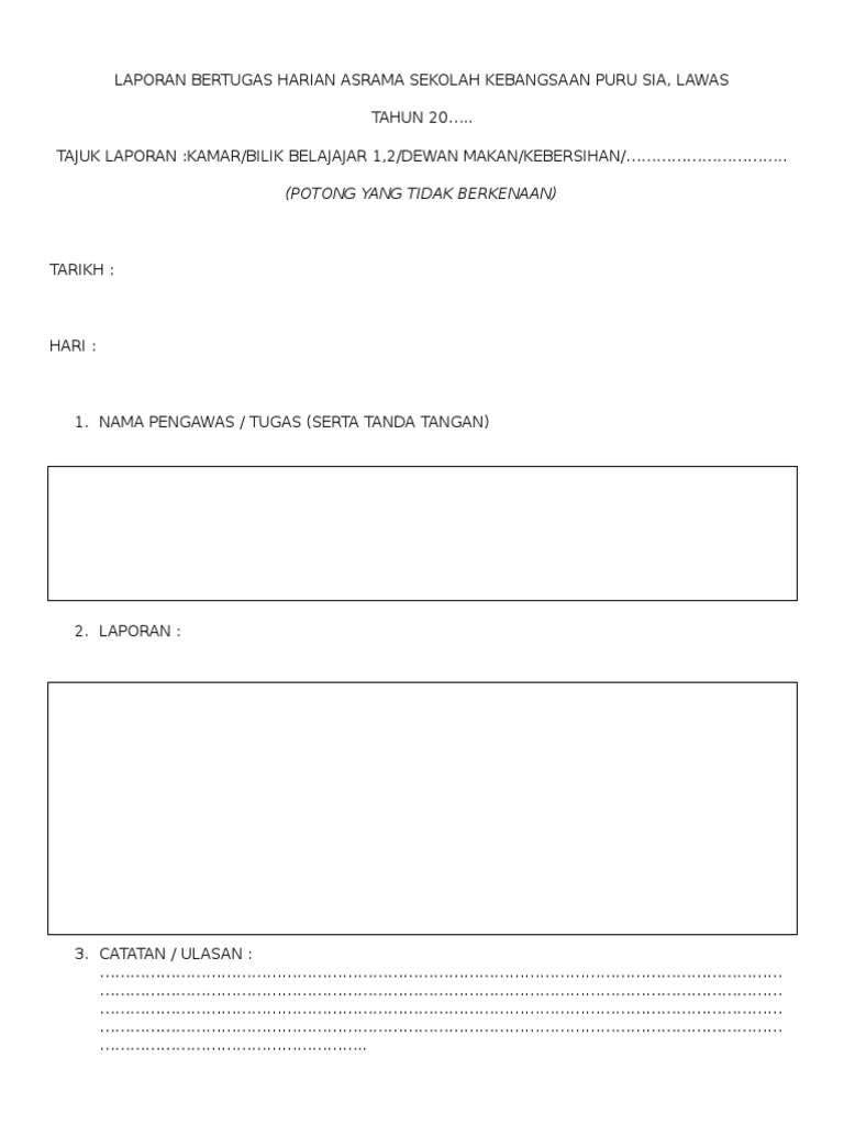 Laporan Harian Pengawas Asrama | PDF