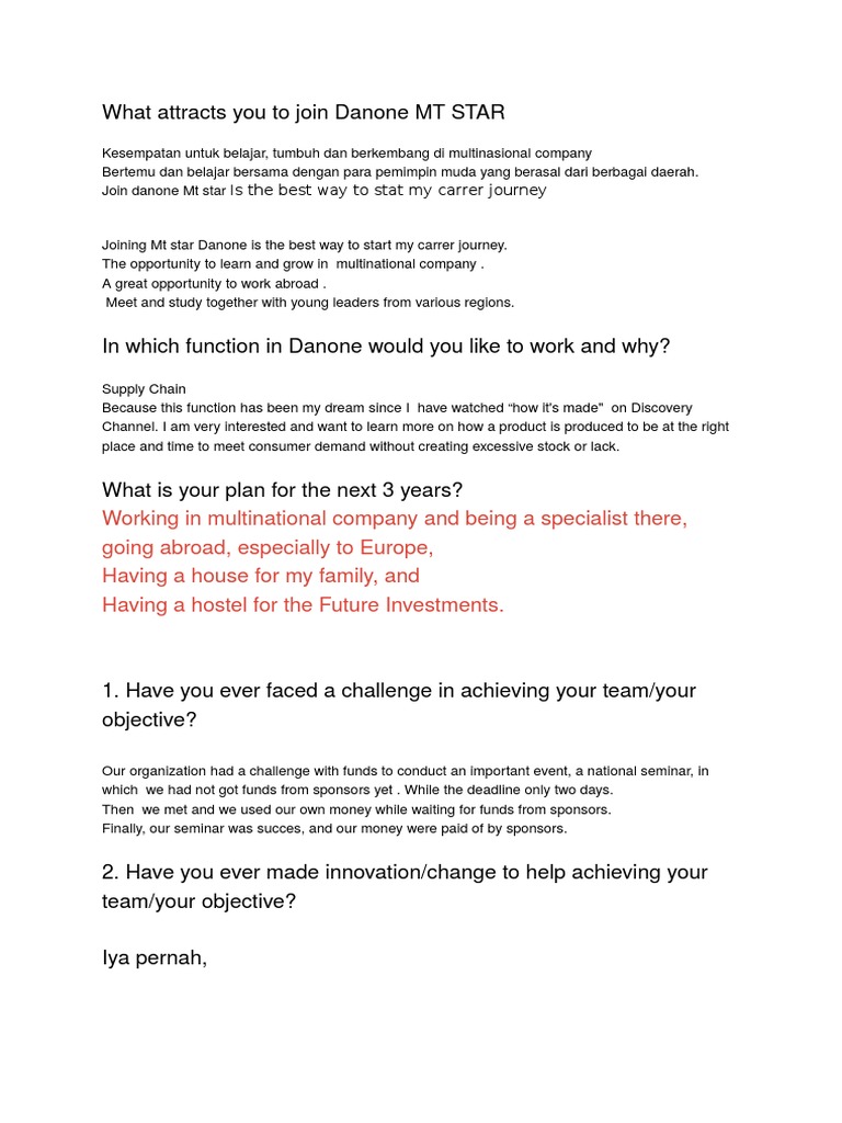 What Attracts You To Join Danone MT STAR | PDF | Global Business ...