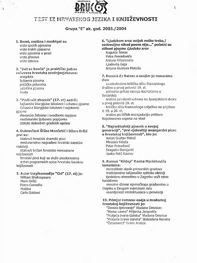 Prijemni Za Filozofski Fakultet U Zagrebu | PDF