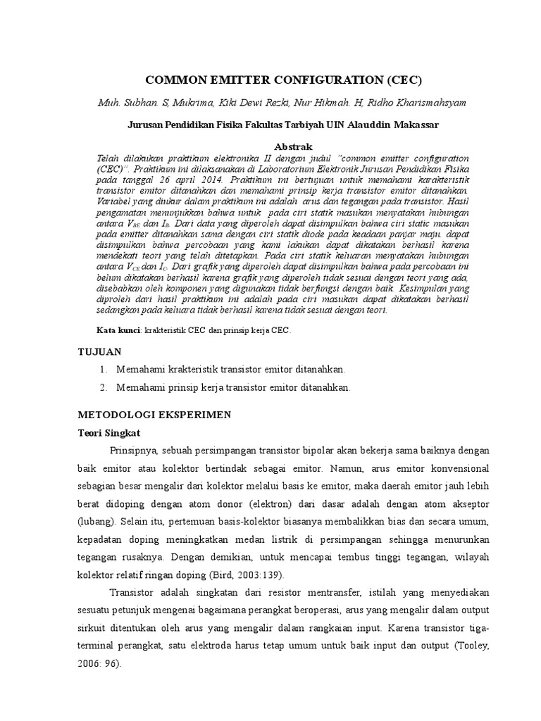 Jurnal COMMON EMITTER CONFIGURATION (CEC) | PDF