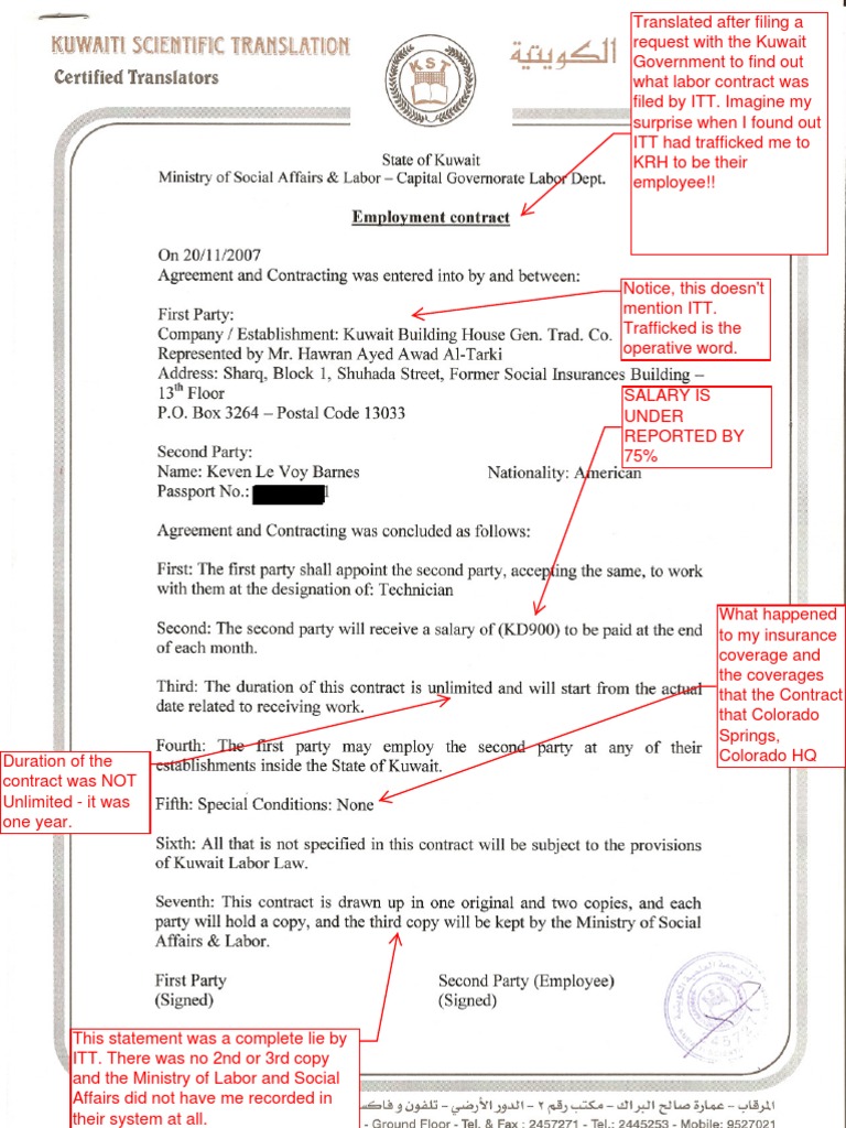 KRH - Misrepresented KRH Employment Contract-ITT Keven Barnes | PDF ...