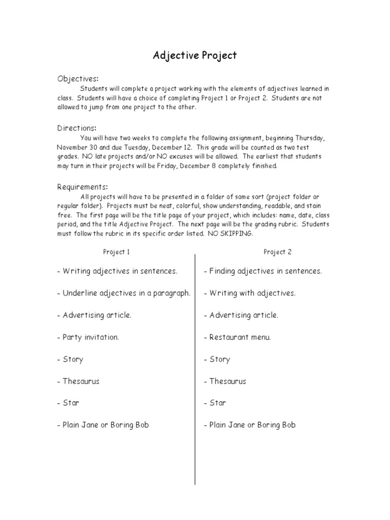 Adjective Project | PDF