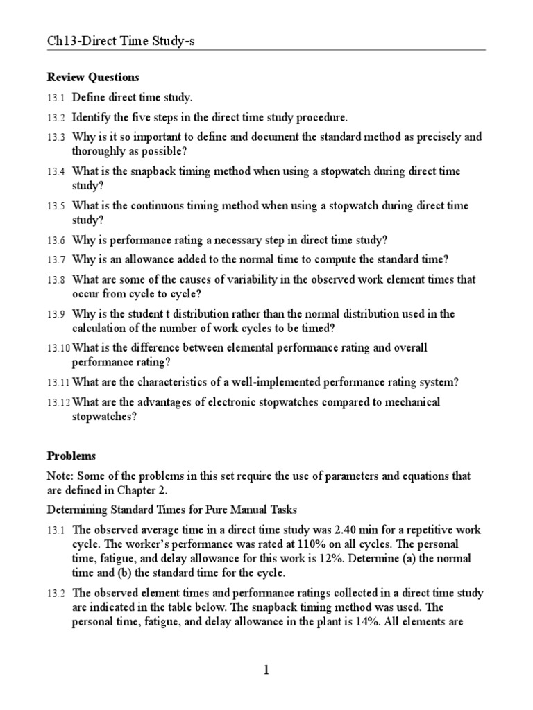 Direct Time Study Overview and Methods | PDF | Mean | Standard Deviation