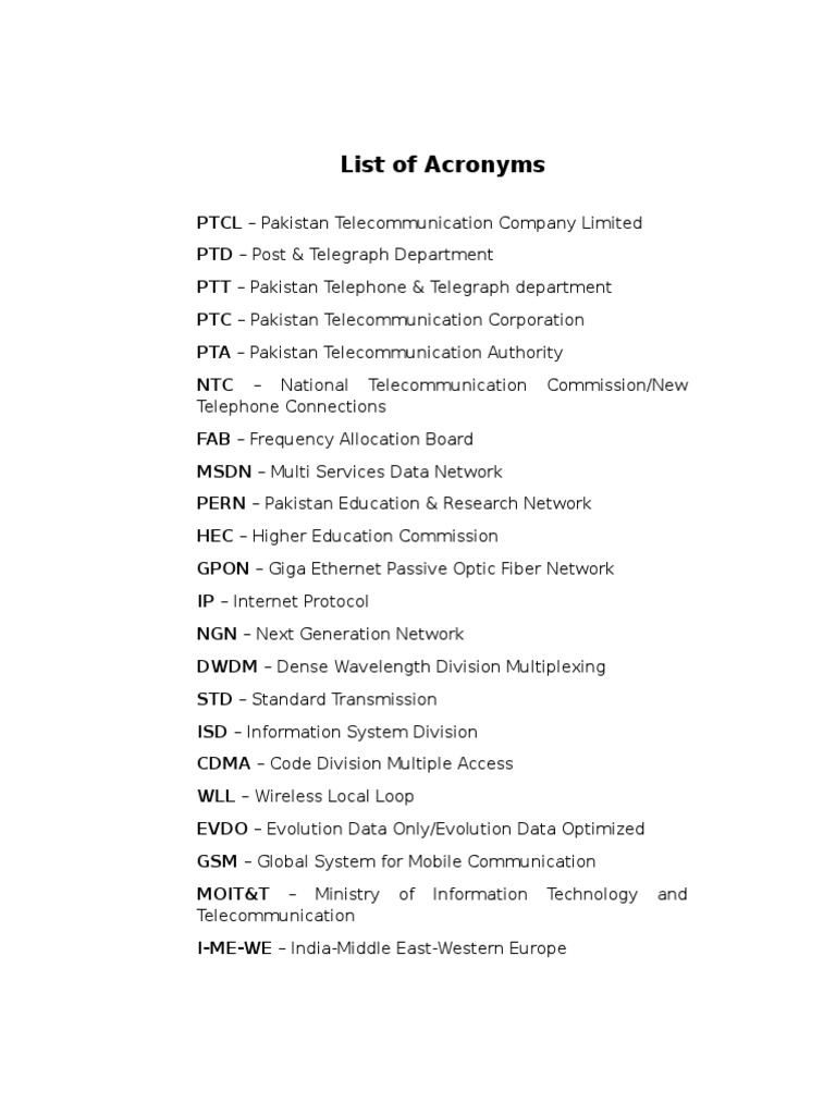 List of Acronyms: Telephone Connections | PDF | Computers | Technology & Engineering