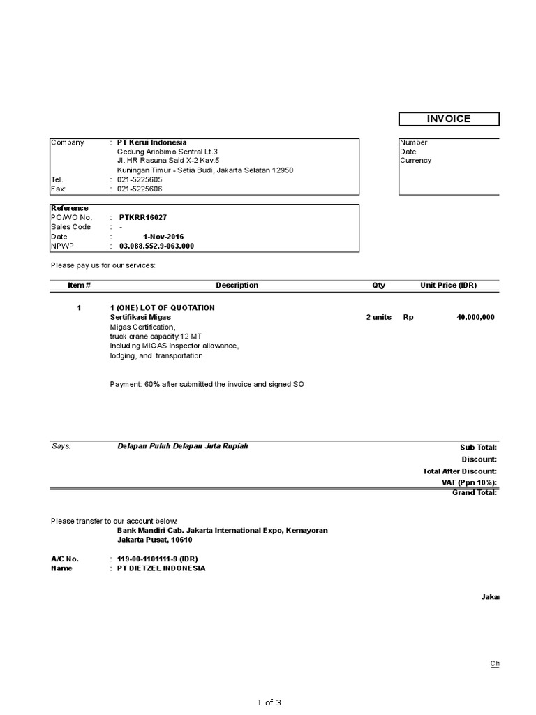 Invoice-Truck Crane 12 MT | PDF