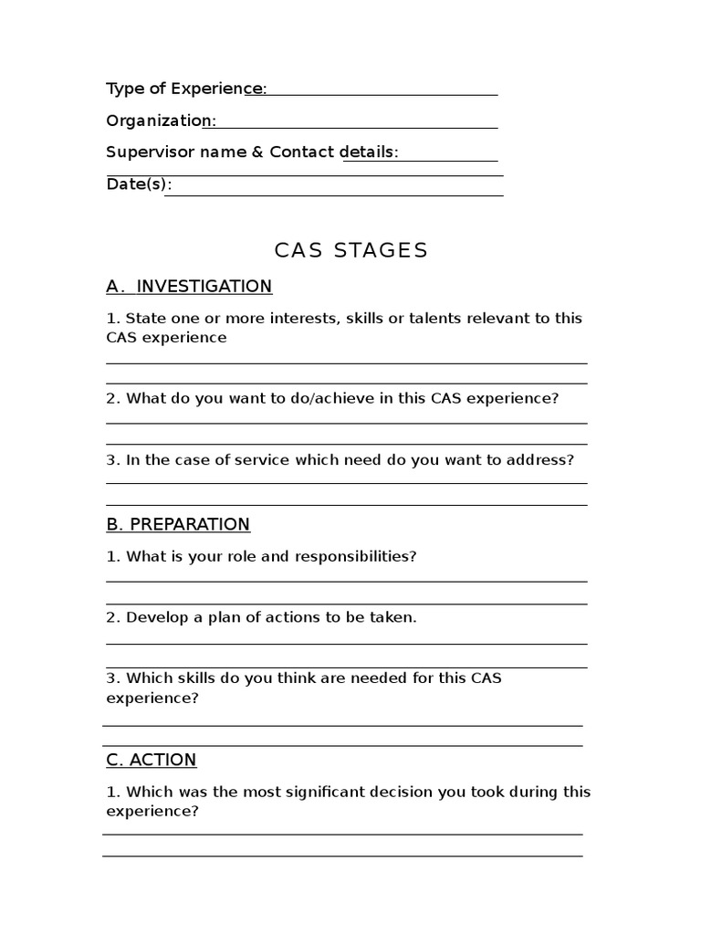 CAS Experience Reflection Template | PDF