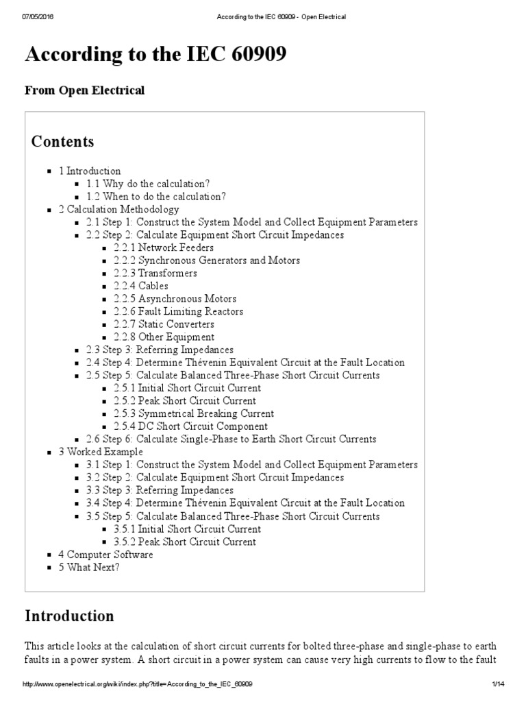 Short Circuit According To The IEC 60909 - Open Electrical | PDF | Electrical Impedance ...