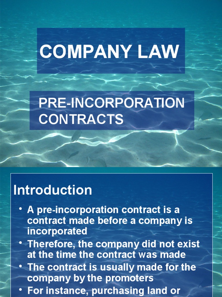 Pre Incorporation Contract | PDF | Law Of Agency | Ratification