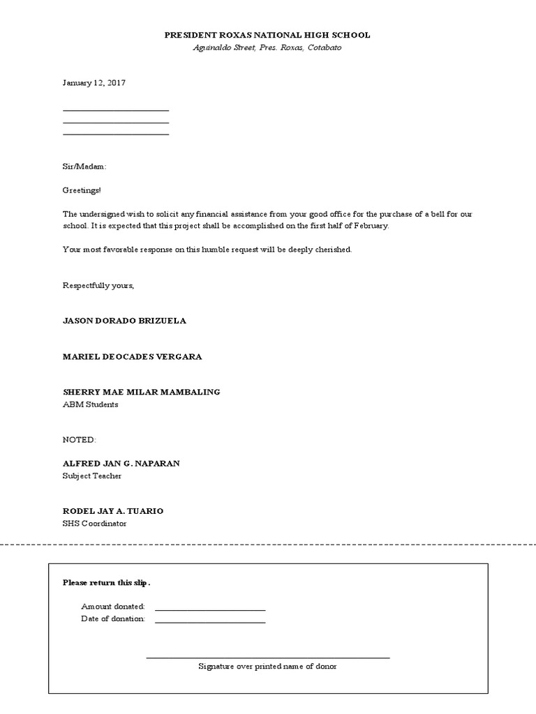 School Bell Donation Request Letter | PDF