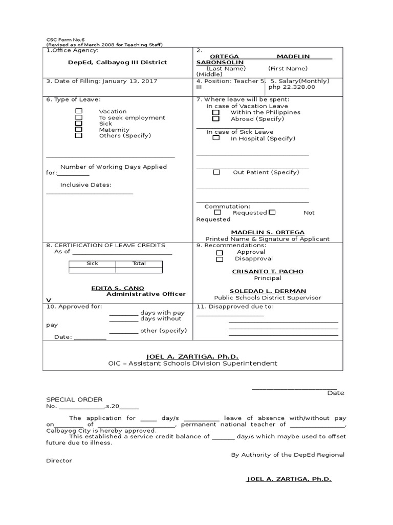 DepEd Form 6 Leave Application Guide | PDF