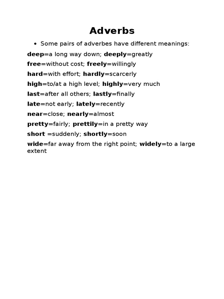 Adverbs: Some Pairs of Adverbes Have Different Meanings | PDF ...