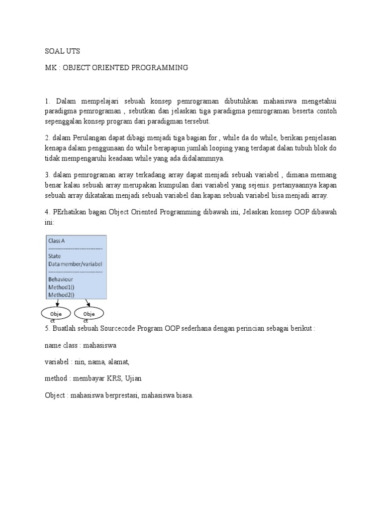 Soal Uts Oop | PDF | Metode & Bahan Ajar | Komputer