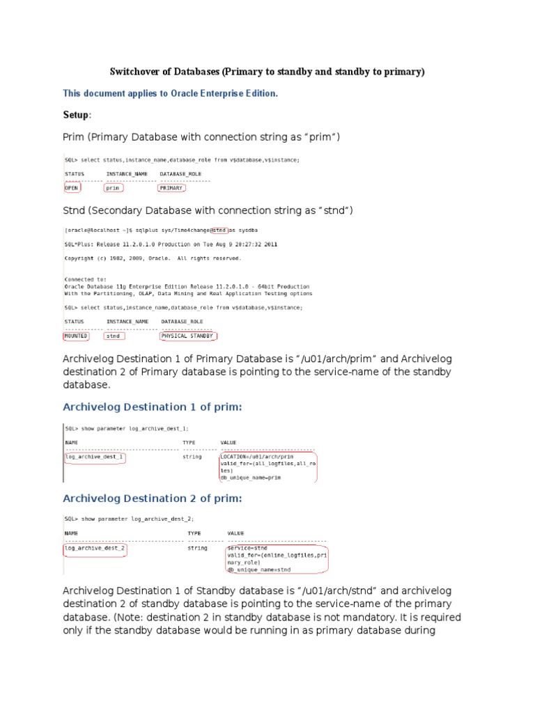 Switch Database Roles with Oracle Data Guard | PDF | Parameter (Computer Programming) | Databases