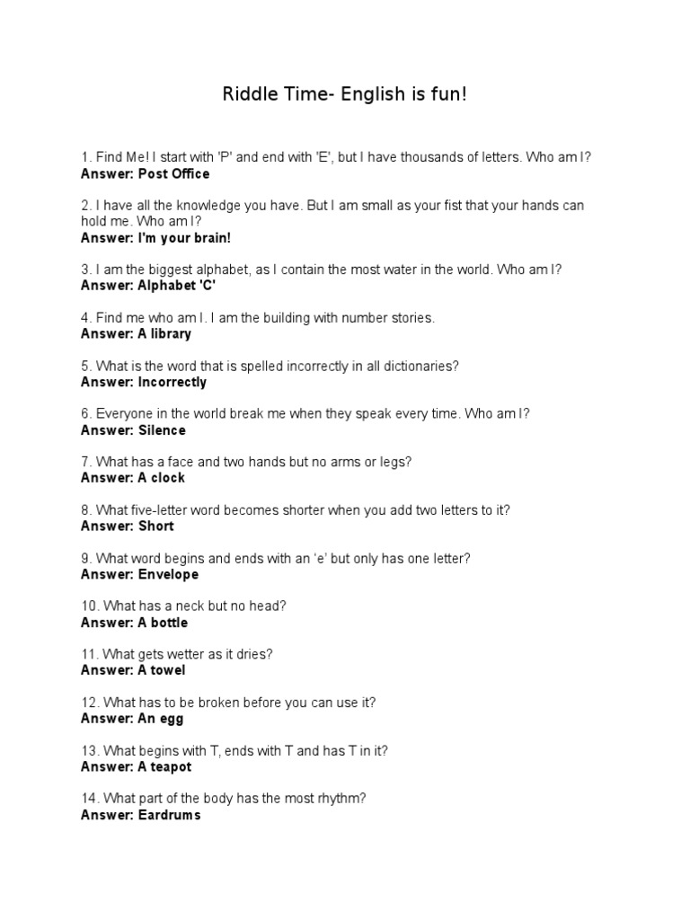 Riddles for Kids: Fun Brain Teasers | PDF