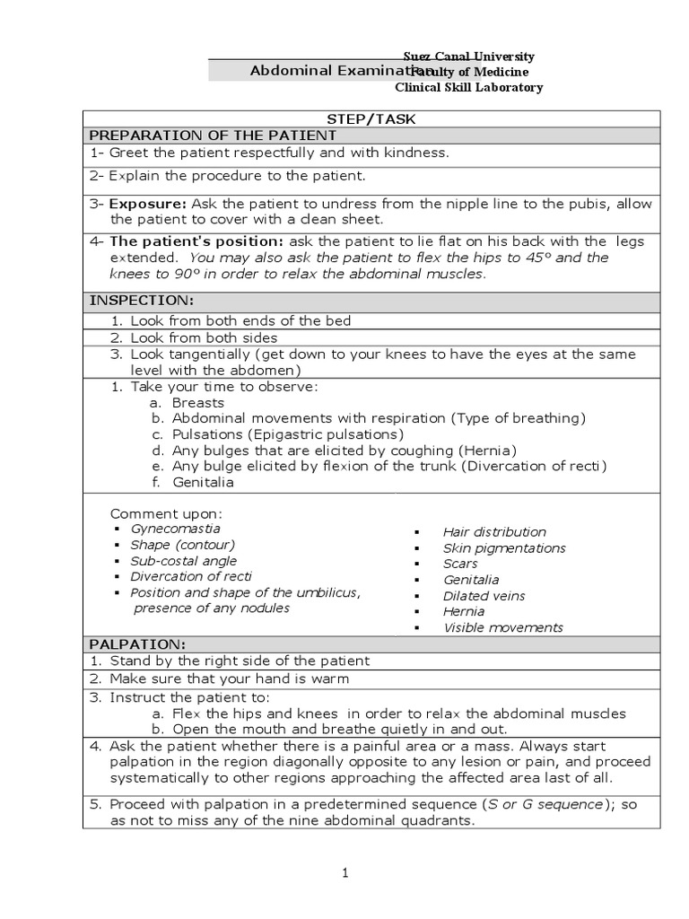 Abdomenal Exam Handout | PDF | Abdomen | Primate Anatomy