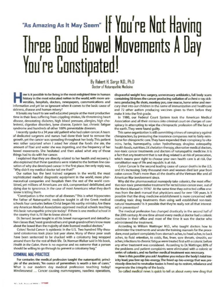 Three Good Bowel Movements | PDF | Constipation | Naturopathy