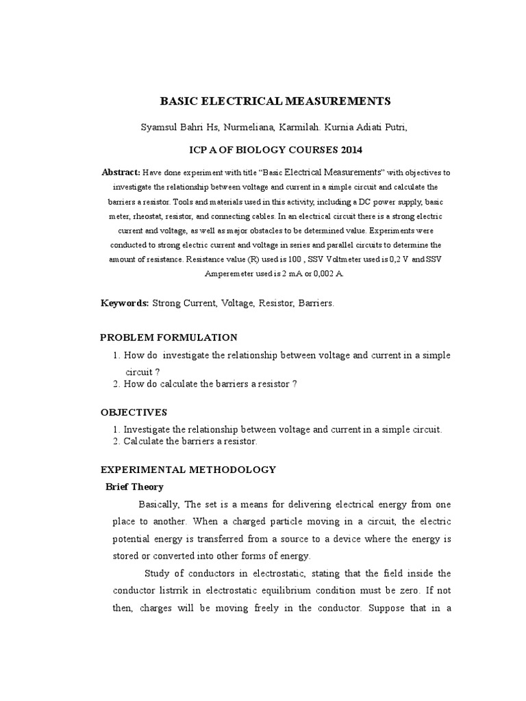 Basic Electrical Measurements | PDF | Voltage | Electrical Resistance ...