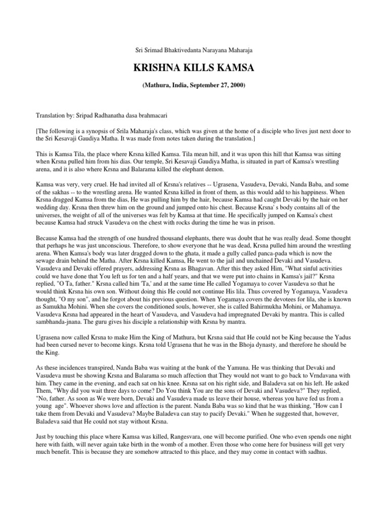 Krishna's Victory Over Kamsa Explained | PDF | Krishna | Hinduism