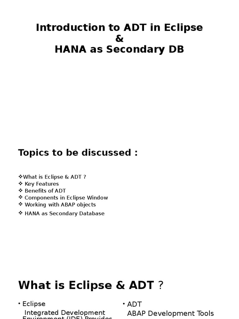 Introduction To ADT in Eclipse & HANA As Secondary DB | PDF | Eclipse (Software) | Databases