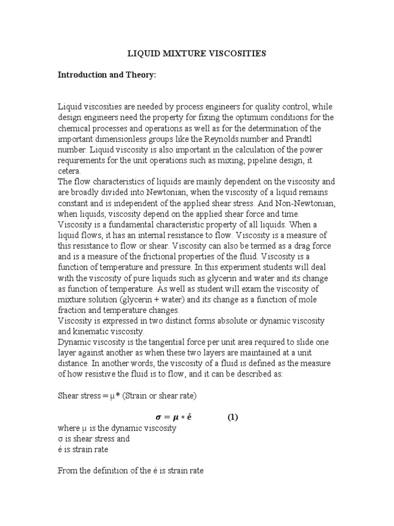 Determination of Liquid Viscosities: An Experimental Study of the ...